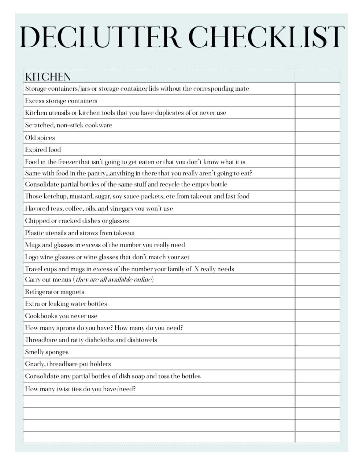 Declutter Checklist for Kitchen & Laundry Room · Nourish and Nestle